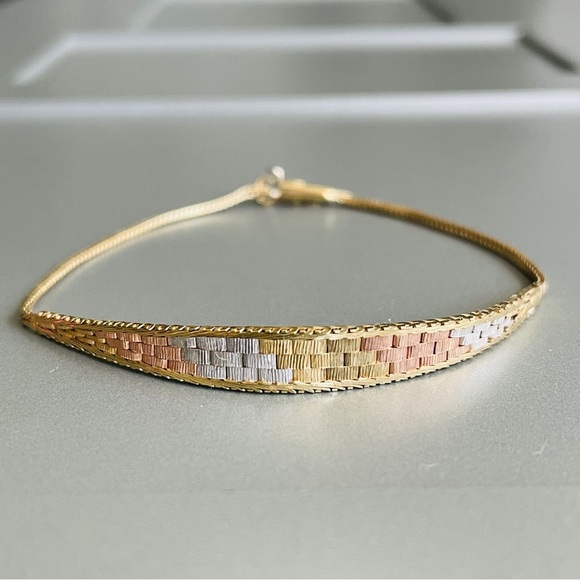 Jewelry | 14k Tri Color Solid Gold Omega Weave Chain Italian Bracelet ...